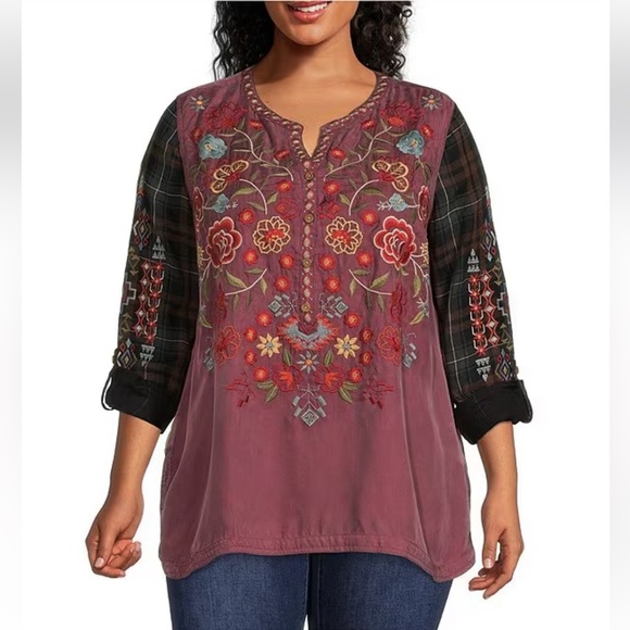John Mark | Tops | Johnmark Plus Size Embroidered Floral Printed Button ...